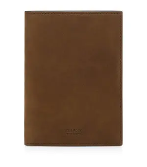 TOM FORD Suede T-line Passport Holder - Brown