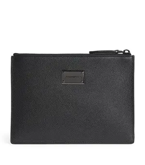 Emporio Armani Leather Logo Pouch - Black