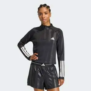 Adidas Hyperglam 3-stripes Emboss 1/4 Zipper Cover Up Track Top - Black