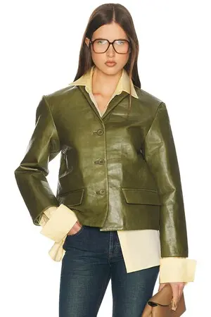 HELSA Puffy Leather Jacket In Green - Avocado