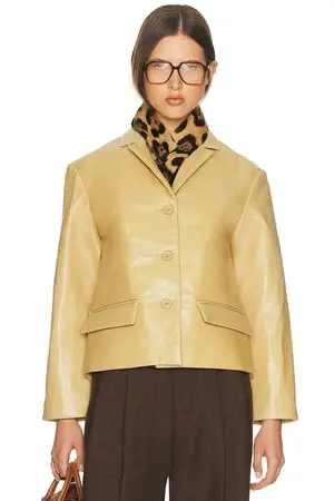 HELSA Puffy Leather Jacket In Green - Maize