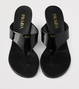 Prada Patent Leather Thong Wedge Sandals