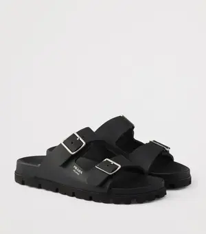 Prada Buckle Slides - Black