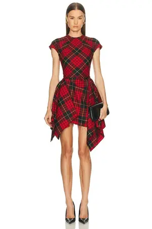 Alexander McQueen High Neck Mini Dress - Red  Black  & Yellow