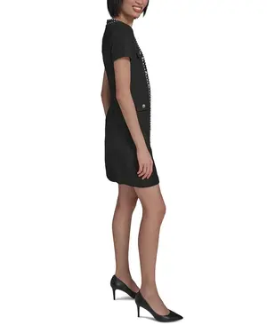 Karl Lagerfeld Paris Beaded Trim Knit Tweed Sheath Dress - Black