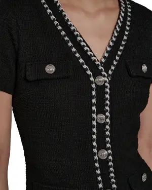 Karl Lagerfeld Paris Beaded Trim Knit Tweed Sheath Dress - Black