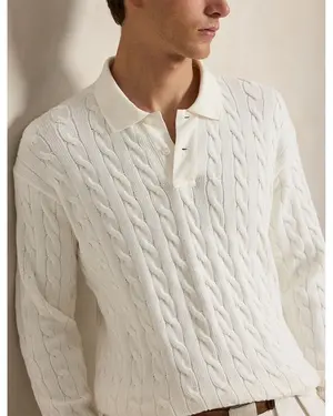 Polo Ralph Lauren Relaxed Fit Cable Knit Cotton Sweater - White
