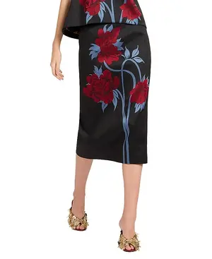 La DoubleJ Pencil Skirt - Peonies Jacquard Blue