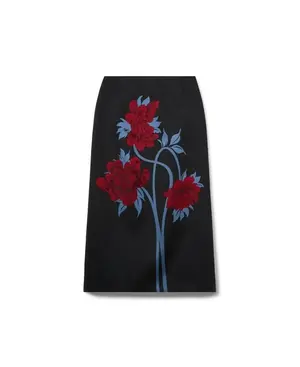 La DoubleJ Printed Pencil Skirt - Peonies Jacquard Blue