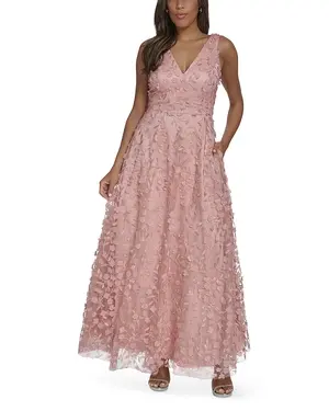 Eliza J Floral Appliqued Gown - Blush