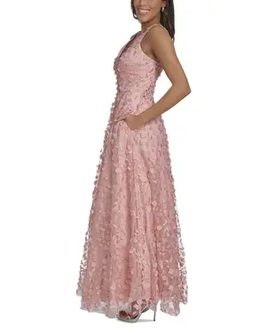 Eliza J Floral Appliqued Gown - Blush