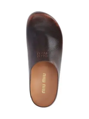 Miu Miu Leather Mules - Brown