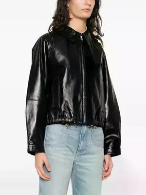 Sandro Zip-up Leather Jacket With Drawstring Hem