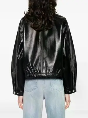 Sandro Zip-up Leather Jacket With Drawstring Hem