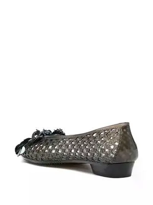 HEAVENLY JELLY Woven Ballet Flats With Flower Embellishment