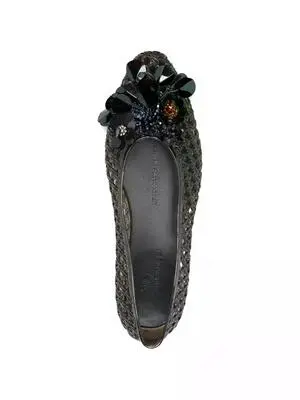 HEAVENLY JELLY Woven Ballet Flats With Flower Embellishment