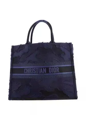 Dior Book Camouflage Embroidered Canvas Large Tote Bag - Black