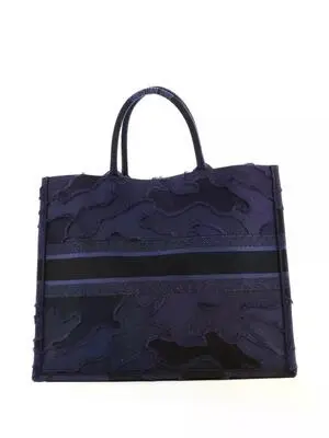Dior Book Camouflage Embroidered Canvas Large Tote Bag - Black