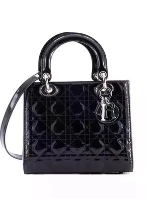 Dior Lady Cannage Quilt Patent Medium Satchel - Black