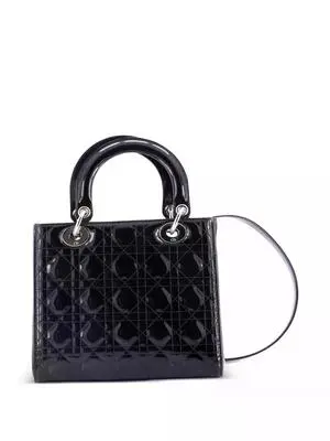 Dior Lady Cannage Quilt Patent Medium Satchel - Black
