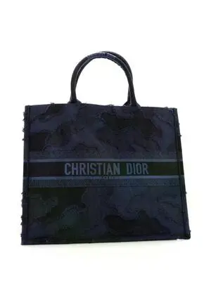 Dior Camouflage Embroidered Canvas Large Tote Bag - Blue