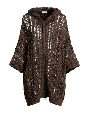 Brunello Cucinelli Cardigan In Jute, Cotton, Polyamide, Leather, And Brass - Brown