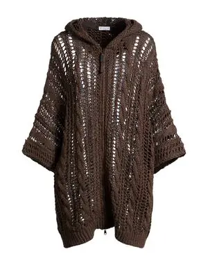 Brunello Cucinelli Cardigan In Jute, Cotton, Polyamide, Leather, And Brass - Brown