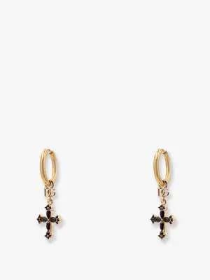 Dolce & Gabbana Brass Earrings With Rhinestone And Cross Detail - Black