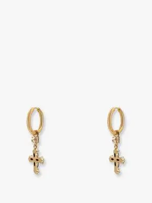Dolce & Gabbana Brass Earrings With Rhinestone And Cross Detail
