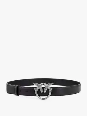 Pinko Leather Belt With Love Birds Buckle - Black