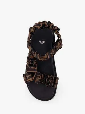 Fendi Satin Slides With Ff Motif - Brown
