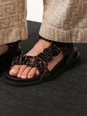 Fendi Satin Slides With Ff Motif - Brown