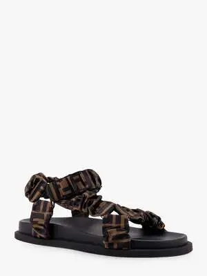 Fendi Satin Slides With Ff Motif - Brown