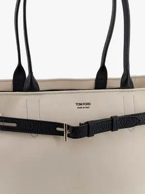 TOM FORD Canvas Shoulder Bag With Engraved Logo - White