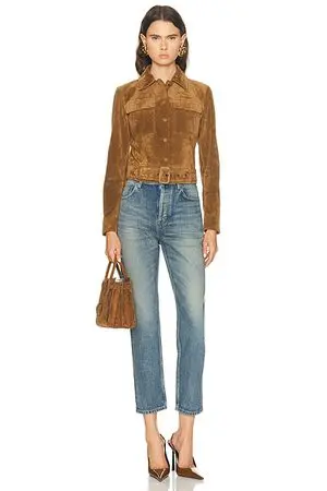 Saint Laurent Belted Suede Jacket - Noix