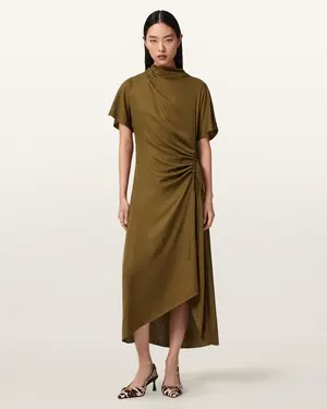 ALLSAINTS Rosie Silk Blend Midi Dress Green