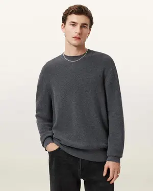 ALLSAINTS Aspen Crew Neck Waffle Sweater Blue