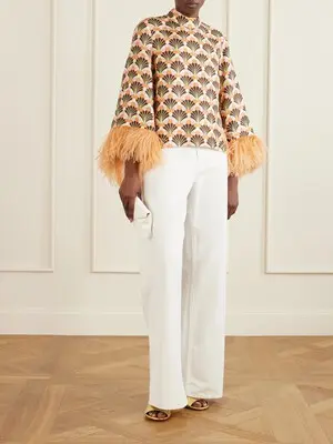 La DoubleJ Make An Exit Feather-trimmed Top - Orange