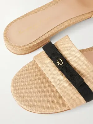 GIANVITO ROSSI Grosgrain-trimmed Raffia Slides