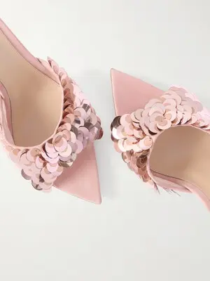 GIANVITO ROSSI 85 Sequined Mesh Mules