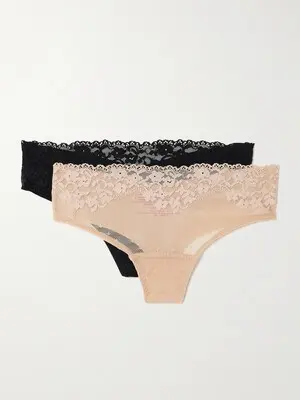 Commando Double Take Set Of Two Lace-trimmed Stretch Thongs - Multi