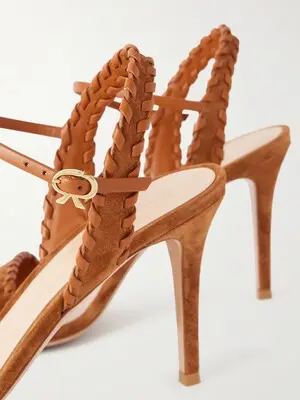 GIANVITO ROSSI 85 Whipstitched Leather-trimmed Suede Sandals - Brown
