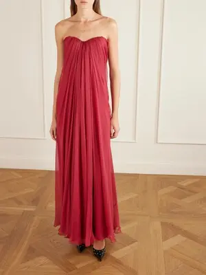Alexander McQueen Strapless Draped Silk-chiffon Bustier Gown - Red