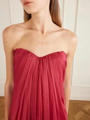 Alexander McQueen Strapless Draped Silk-chiffon Bustier Gown - Red