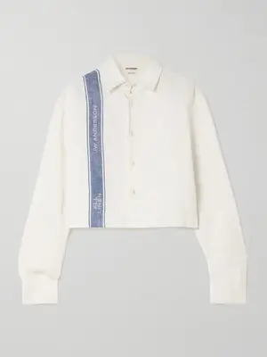 JW Anderson Cropped Linen-jacquard Shirt - Neutrals