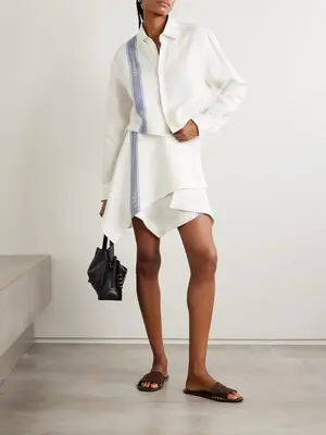 JW Anderson Cropped Linen-jacquard Shirt - Neutrals