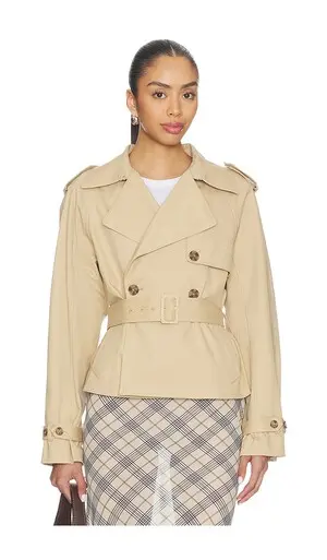 Good American Cropped Trench Jacket In Beige - Sandy Fawn