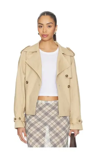 Good American Cropped Trench Jacket In Beige