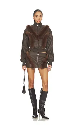 OW Faux Fur Trimmed Leather Jacket