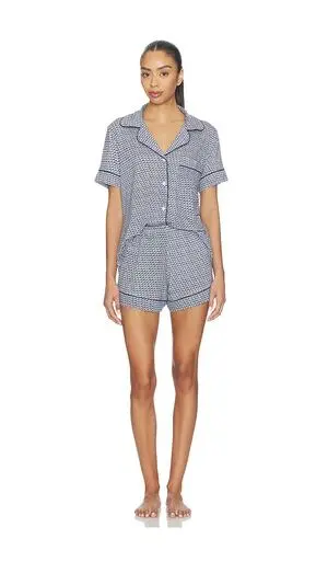Eberjey Gisele Printed Relaxed Short Pajama Set In Navy - Seashell Navy